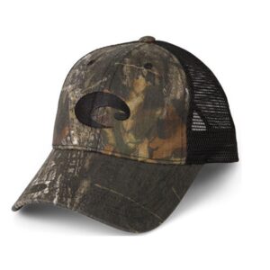 costa del mar trucker hat, mossy oak new break up black + black, one size us