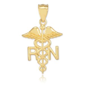 polished 10k yellow gold caduceus rn charm registered nurse pendant