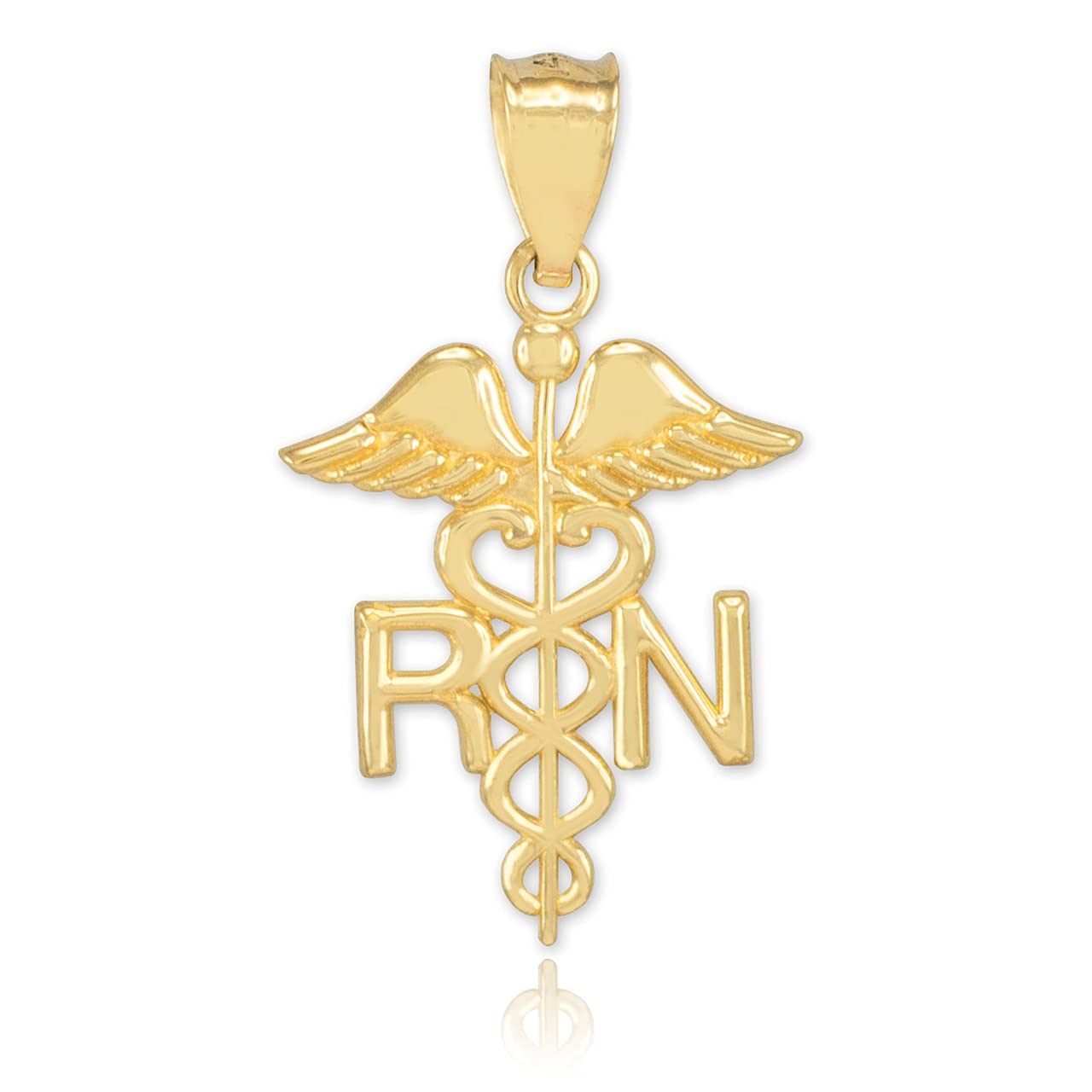 Polished 10k Yellow Gold Caduceus RN Charm Registered Nurse Pendant