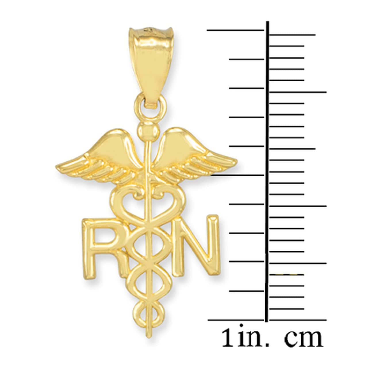 Polished 10k Yellow Gold Caduceus RN Charm Registered Nurse Pendant