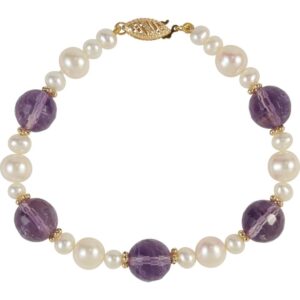 banvari freshwater cultured pearl and amethyst bracelet in 14k yellow gold