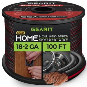 18awg speaker wire, gearit pro series 18 awg gauge speaker wire cable (100 feet / 30.48 meters) great use for home theater speakers and car speakers black