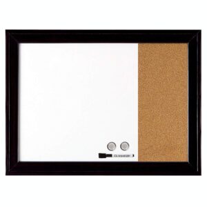 quartet combination magnetic whiteboard & corkboard, 17" x 23", combo white board & cork board, home décor, black frame (79283)