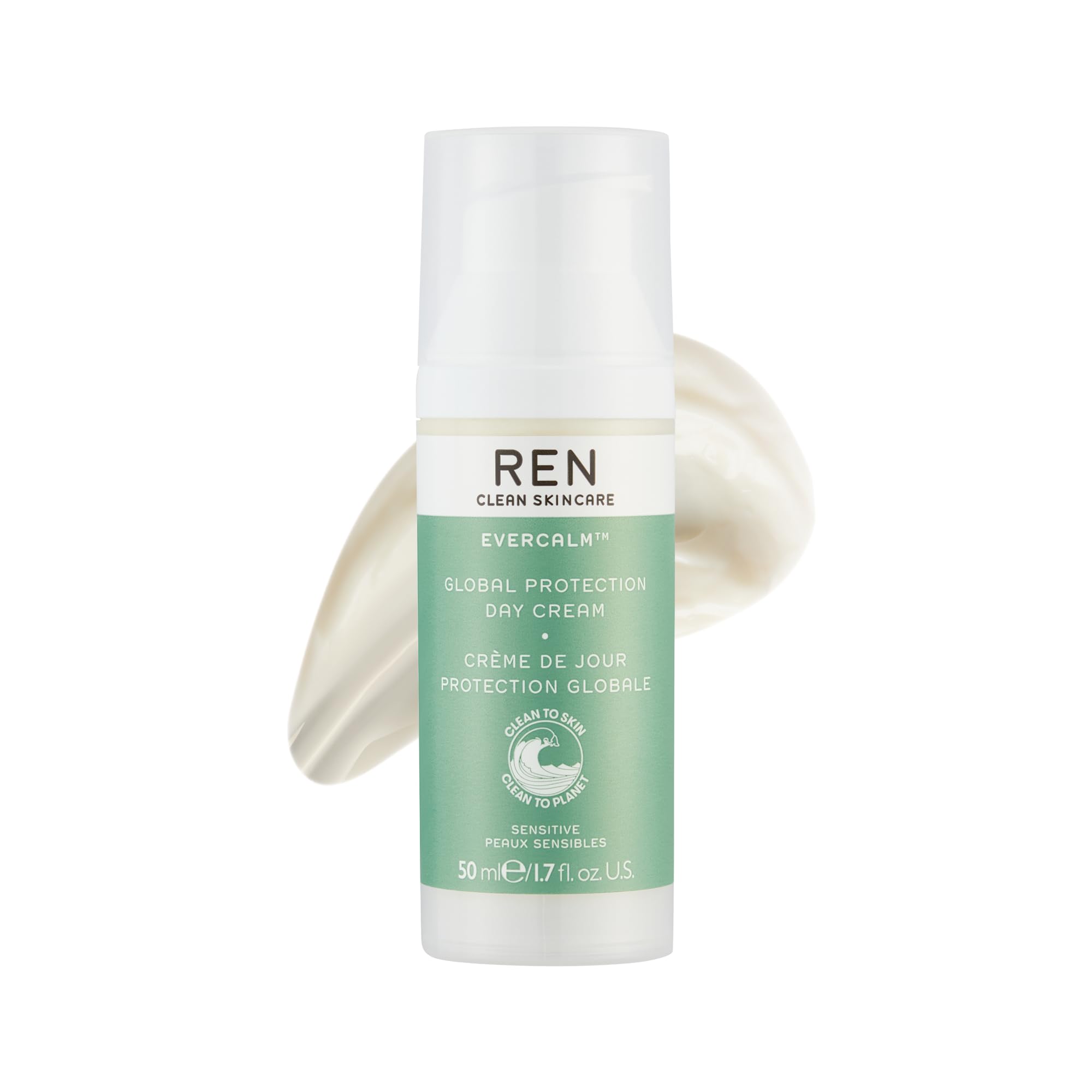 REN Clean Skincare Evercalm Global Protection Day Cream for Face - Hydrating & Calming Facial Moisturizer, Suitable for Sensitive & Eczema-Prone Skin, Cruelty-Free & Vegan