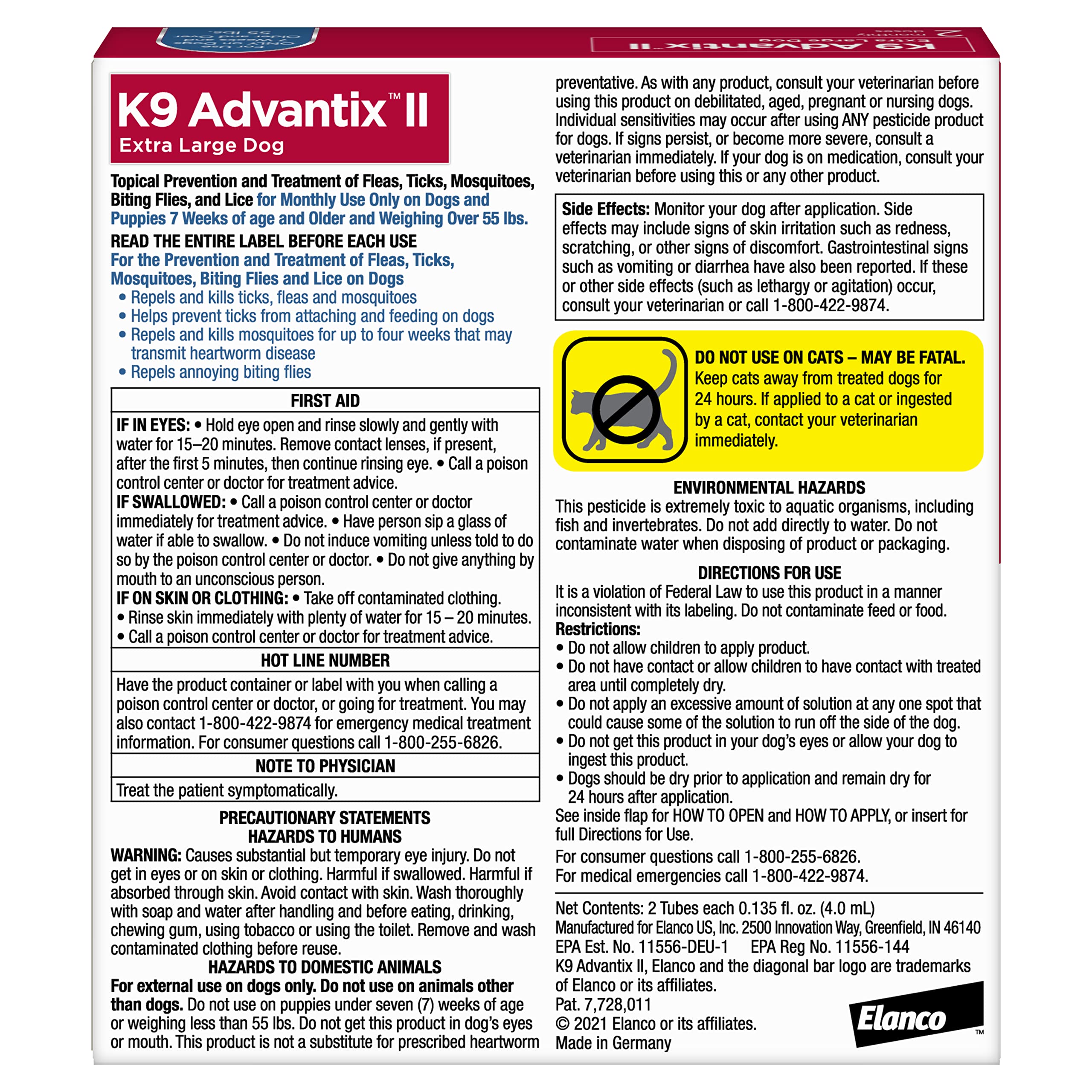 K9 Advantix II XL Dog Vet-Recommended Flea, Tick & Mosquito Treatment & Prevention | Dogs Over 55 lbs. | 2-Mo Supply