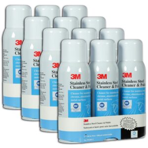 3m stainless steel cleaner and polish, 10 oz. cans, 12 pack, chrome, laminated plastic, aluminum, appliances, fridge, exhaust range hood, dishwasher, sink