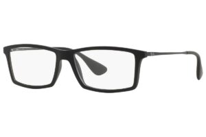 ray-ban rx7021 mathew rectangular prescription eyeglass frames, rubber black/demo lens, 55 mm