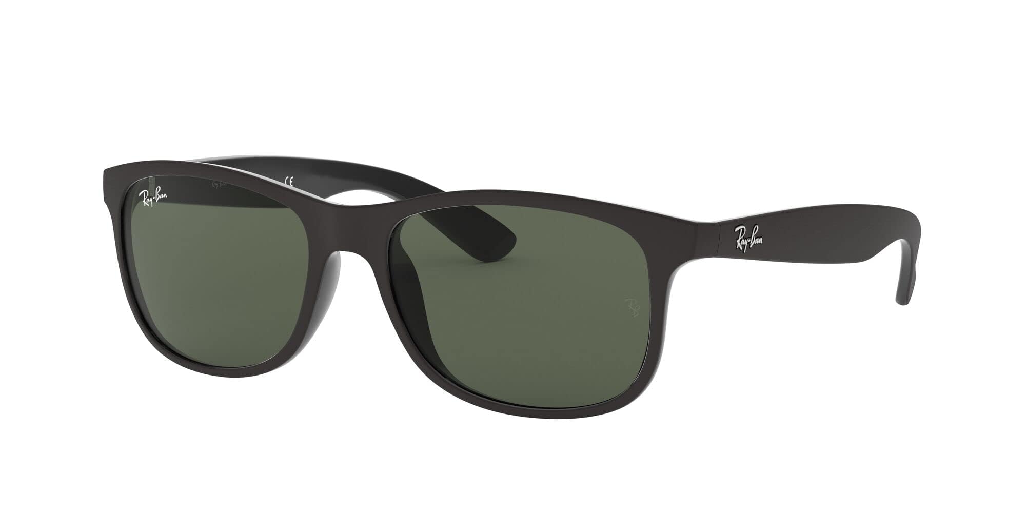 Ray-Ban RB4202 Andy Rectangular Sunglasses, Matte Black On Black/Dark Green, 55 mm