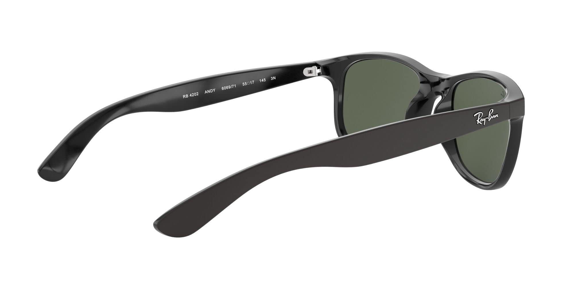 Ray-Ban RB4202 Andy Rectangular Sunglasses, Matte Black On Black/Dark Green, 55 mm