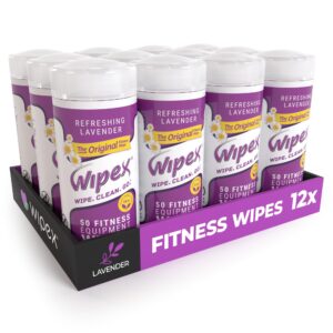 wipex original natural gym wipes & fitness equipment wipes for personal use, new lint-free plant based cloth, 50 count - great for yoga, pilates, home gym, peloton bike wipes, 50 count (pack of 12)