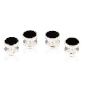 Mens Sterling Silver Black Onyx Cufflinks and Studs Formal Set with Presentation Box - Solid 925 Sterling Silver Wedding Party Tuxedo Shirt Studs - 5/8" cufflinks 3/8" studs Heirloom Luxury Set