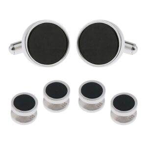 Mens Sterling Silver Black Onyx Cufflinks and Studs Formal Set with Presentation Box - Solid 925 Sterling Silver Wedding Party Tuxedo Shirt Studs - 5/8" cufflinks 3/8" studs Heirloom Luxury Set