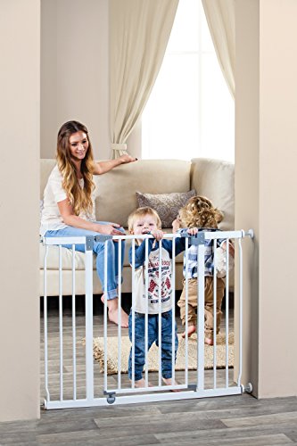 Dreambaby Liberty Extra-Wide Baby Safety Gate- with Smart Stay Open Feature - Fits Openings 39-42.5 inches Wide - White - Model L867