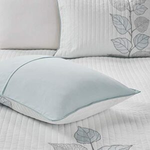 Madison Park Caelie Quilt Modern Classic Design All Season, Breathable Coverlet Lightweight Bedding Set, Matching Shams, Decorative Pillow, Full/Queen(90"x90"), Leaf Blue 6 Piece