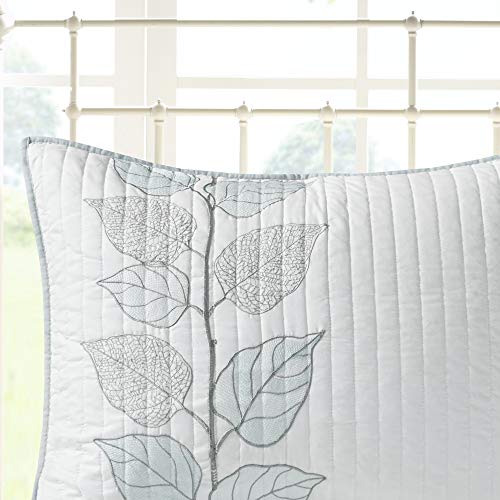 Madison Park Caelie Quilt Modern Classic Design All Season, Breathable Coverlet Lightweight Bedding Set, Matching Shams, Decorative Pillow, Full/Queen(90"x90"), Leaf Blue 6 Piece