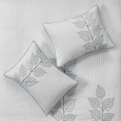 Madison Park Caelie Quilt Modern Classic Design All Season, Breathable Coverlet Lightweight Bedding Set, Matching Shams, Decorative Pillow, Full/Queen(90"x90"), Leaf Blue 6 Piece