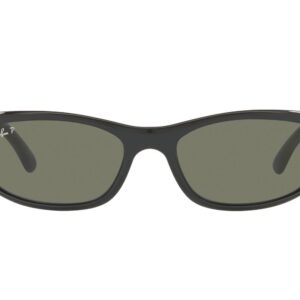 Ray-Ban Men's RB4115 Rectangular Sunglasses, Black/Polarized Green, 57 mm