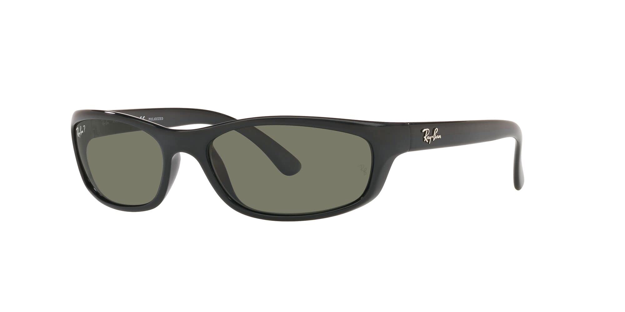 Ray-Ban Men's RB4115 Rectangular Sunglasses, Black/Polarized Green, 57 mm