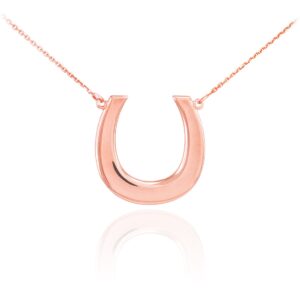 14k rose gold lucky horseshoe pendant necklace, 16"