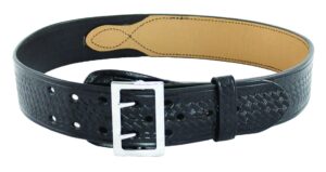 first class leather sam browne duty belt police, sheriff, and security half leather-lined, 2-1/4" width plain and basketweave duty belt (38, nickel sam browne basketweave)