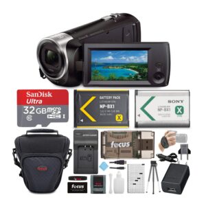 sony cx405 handycam 1080p camcorder bundle with 32gb sd card, case, tripod, card reader, battery, and portable accessory (7 items)