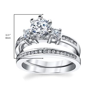 Sterling Silver Cubic Zirconia 1.15 Carat TW Round Cut Wedding Engagement Ring 2 Piece Set Band SZ8