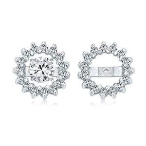 white clear cubic zirconia cz round pave halo earrings jackets for studs jacket only for women .925 sterling silver