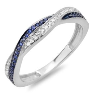 dazzlingrock collection 18k round white diamond & blue sapphire swirl stackable wedding band for women white gold, size 9