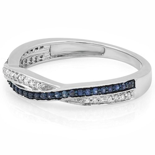 Dazzlingrock Collection 18K Round White Diamond & Blue Sapphire Swirl Stackable Wedding Band for Women White Gold, Size 9