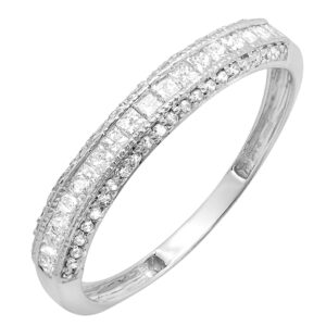 dazzlingrock collection 0.45 carat (ctw) princess & round white diamond stackable wedding band ring for women in 10k white gold, size 7