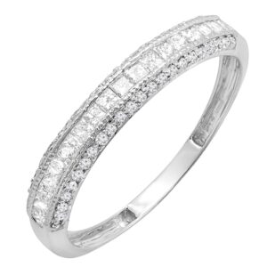 dazzlingrock collection 0.45 carat (ctw) 18k princess & round diamond wedding ring set for women white gold, size 5