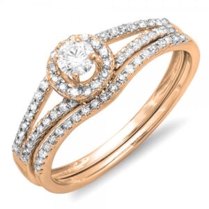 dazzlingrock collection 0.45 carat (ctw) 18k round diamond halo style engagement ring for women with wedding band set 1/2 ct, rose gold, size 7.5