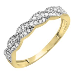 dazzlingrock collection 0.25 carat (ctw) 10k round diamond stackable wedding band for women swirl ring 1/4 ct, yellow gold, size 6