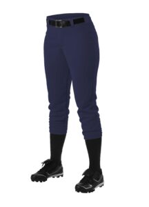 alleson athletic girls' large (26-28" w) athletic fast pitch softball belt loop pants, navy