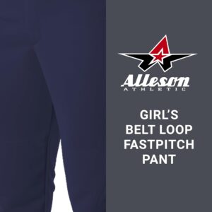 Alleson ATHLETIC Girls' Large (26-28" W) Athletic Fast Pitch Softball Belt Loop Pants, Navy