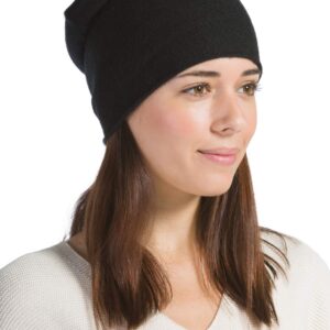 Fishers Finery Women's 100% Pure Cashmere Slouchy Beanie; Classic (Black)