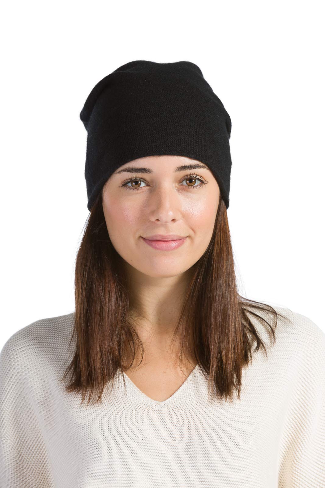 Fishers Finery Women's 100% Pure Cashmere Slouchy Beanie; Classic (Black)