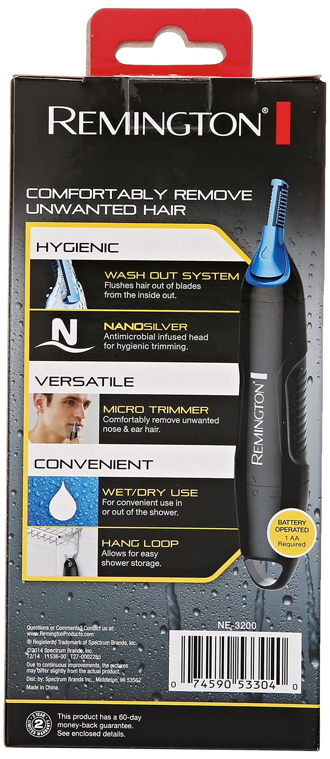 Remington NE3200 Nose and Ear Hair Trimmer with Wash Out System, Black