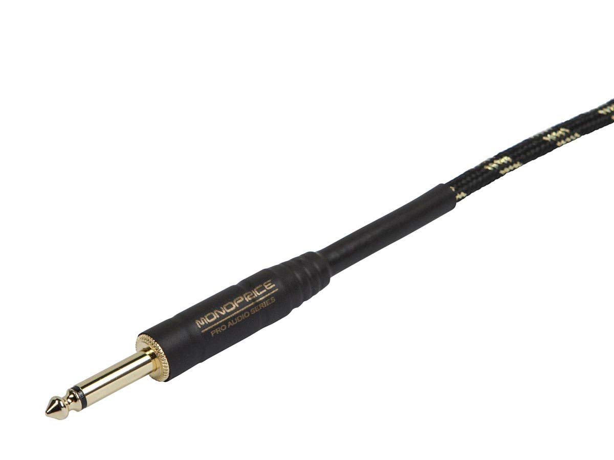 Monoprice 1/4-Inch TS Male to 1/4-Inch TS Male Instrument Cable - 50 Feet- Black, 20AWG, Gold Plated, Copper Braid Shielding - Cloth Series