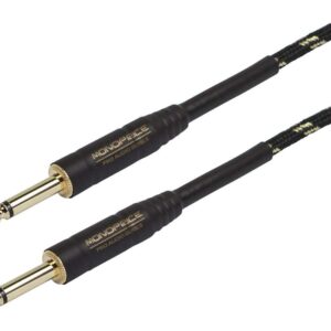 Monoprice 1/4-Inch TS Male to 1/4-Inch TS Male Instrument Cable - 50 Feet- Black, 20AWG, Gold Plated, Copper Braid Shielding - Cloth Series