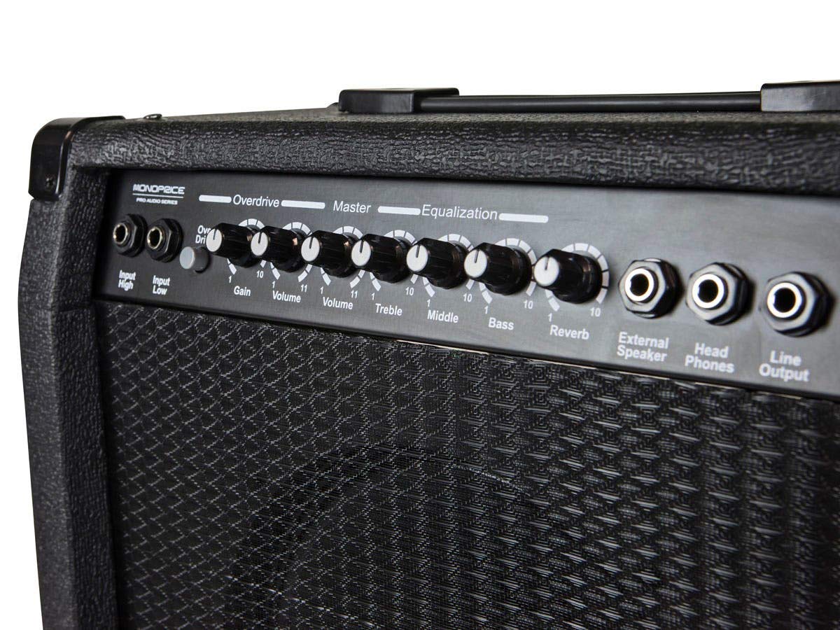 Monoprice 1x10 Guitar Combo Amplifier - Black, 40-Watt, Spring Reverb, 10-Inch 4-Ohm Speaker, High & Low Inputs, Headphone Output - Stage Right Series