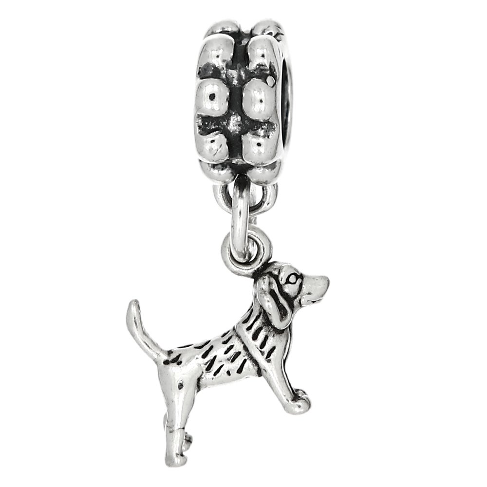 LGU Sterling Silver 3d Beagle Dog Dangling European Charm Bead