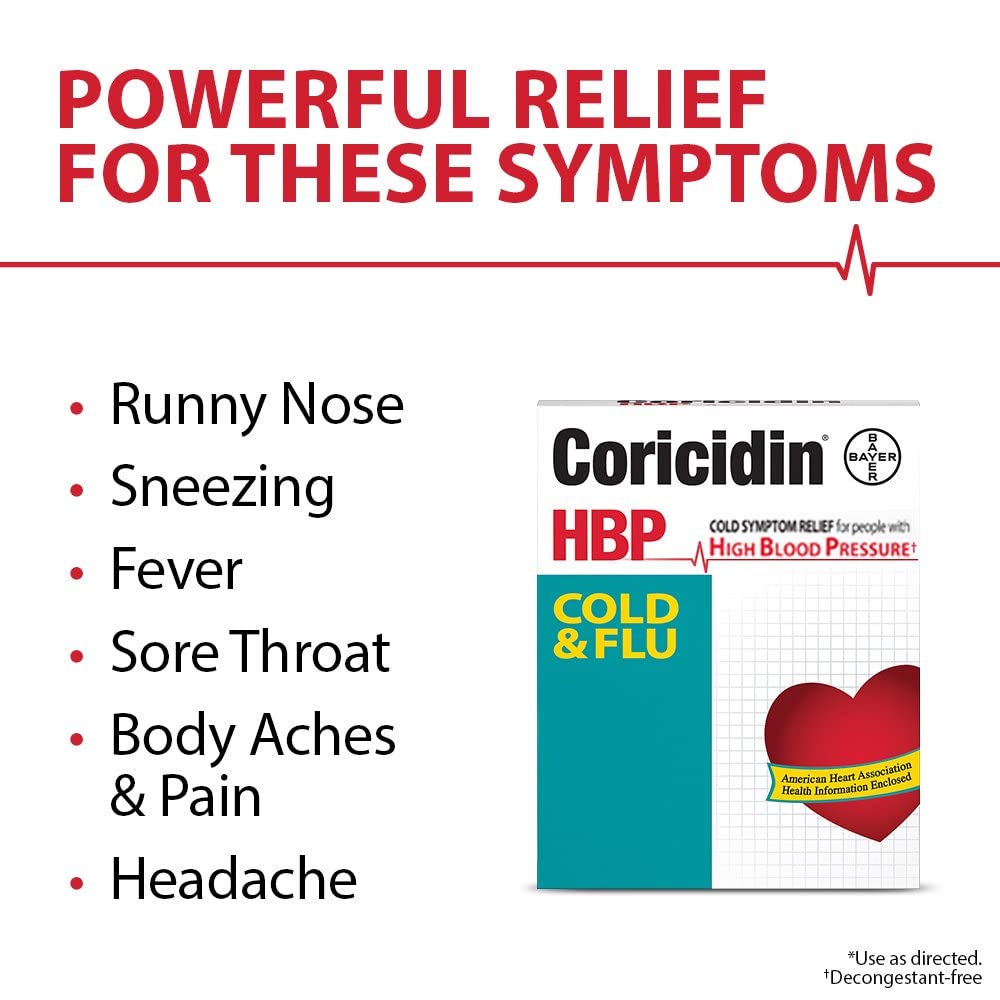 Coricidin HBP Cold & Flu Tablets, 20 ea (Pack of 3)