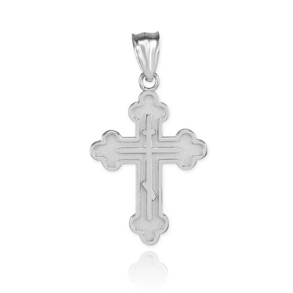 Fine 14k White Gold Eastern Orthodox Cross Charm Pendant