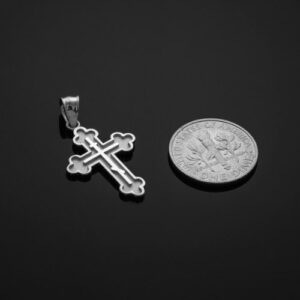 Fine 14k White Gold Eastern Orthodox Cross Charm Pendant