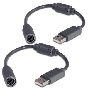 fosmon 2x replacement dongle usb breakaway cables for xbox 360 wired controllers - dark gray (2 pack)