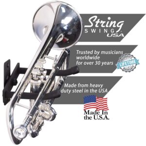 String Swing Horizontal Wall Mount Trumpet Holder - Stand for all Trumpets Including Piccolo and Pocket Trumpet - Musical Instruments Safe without Hard Cases - Made in USA