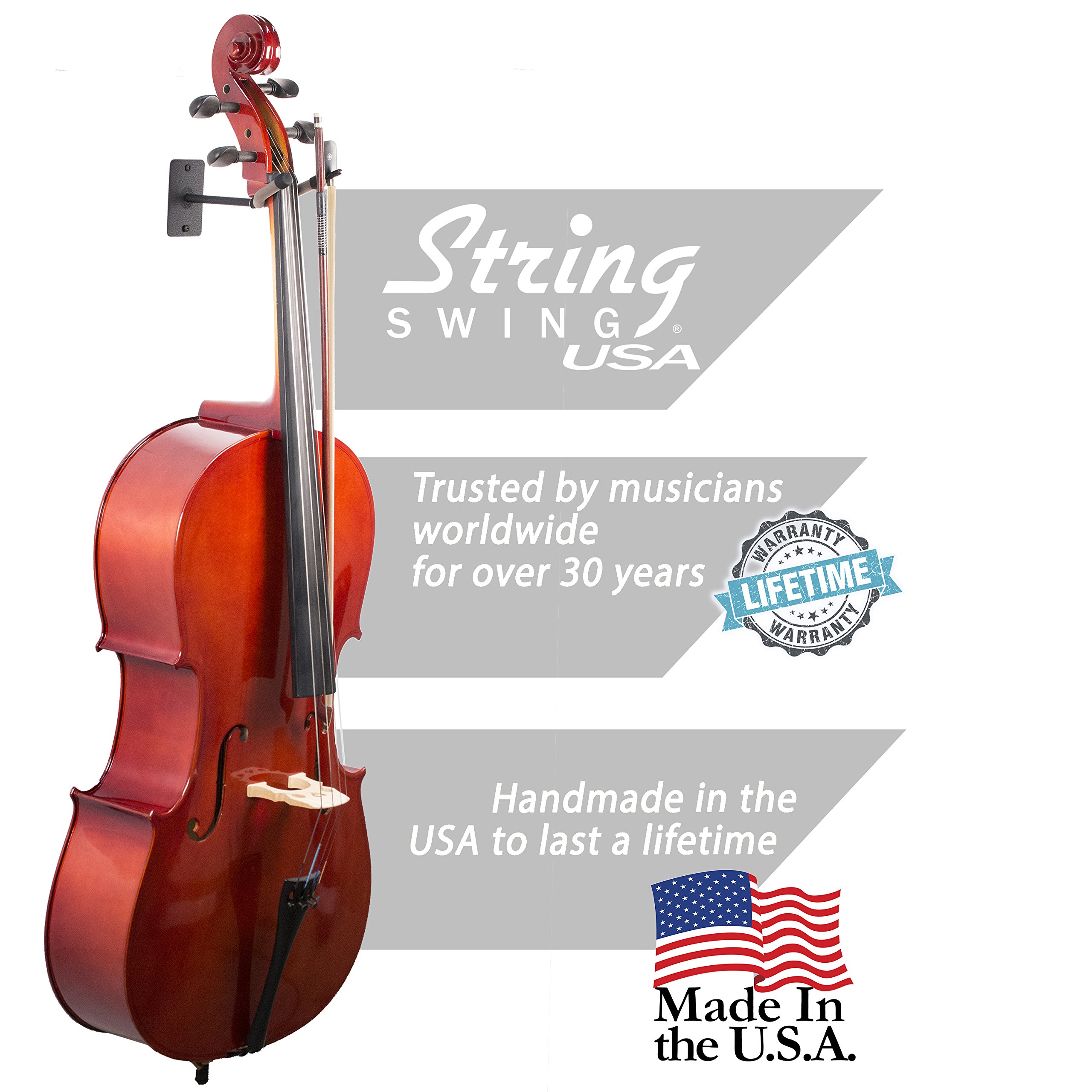 String Swing BCC03F4-FW-C Cello Hanger Wall Mount with Bow Holder Peg Electric and Acoustic