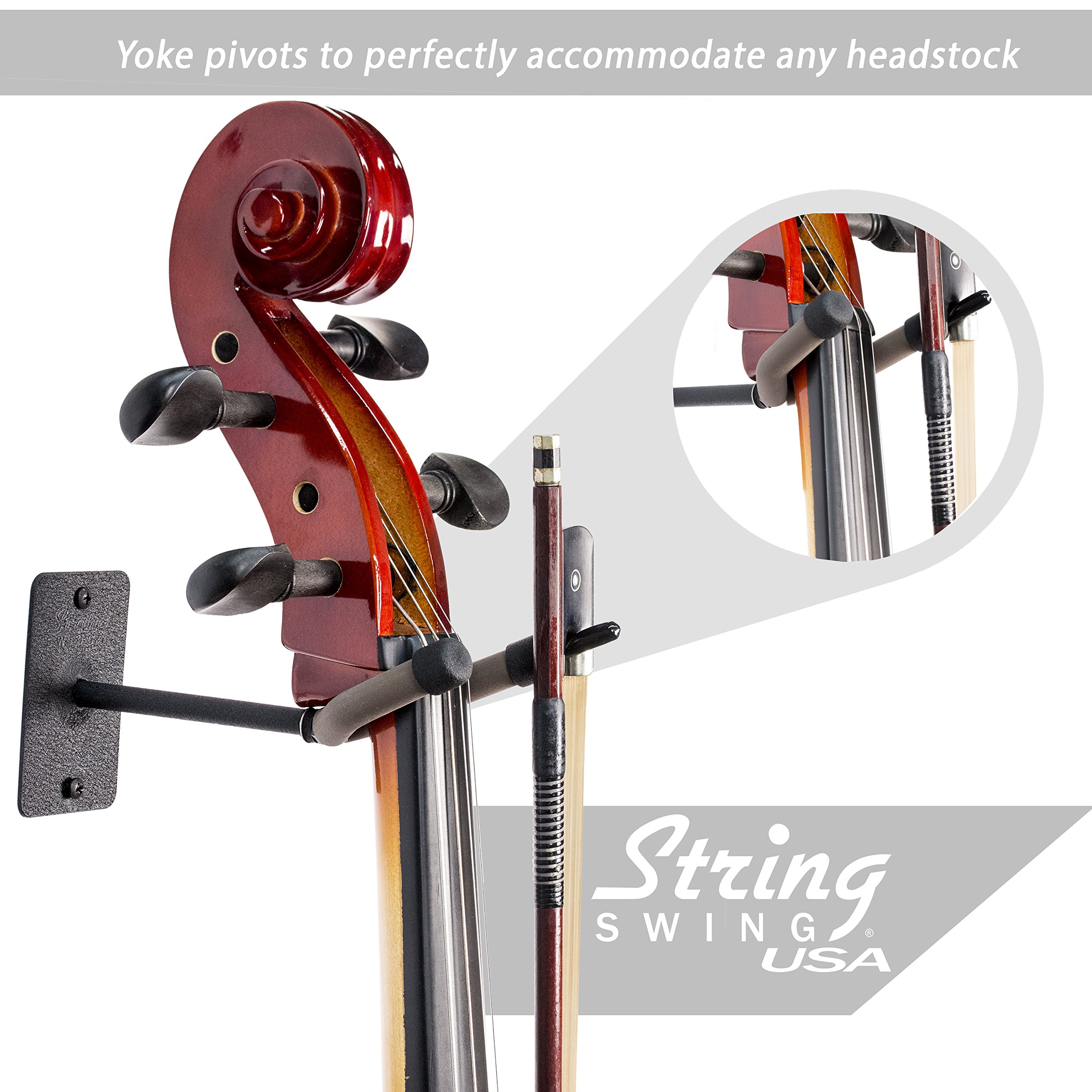 String Swing BCC03F4-FW-C Cello Hanger Wall Mount with Bow Holder Peg Electric and Acoustic