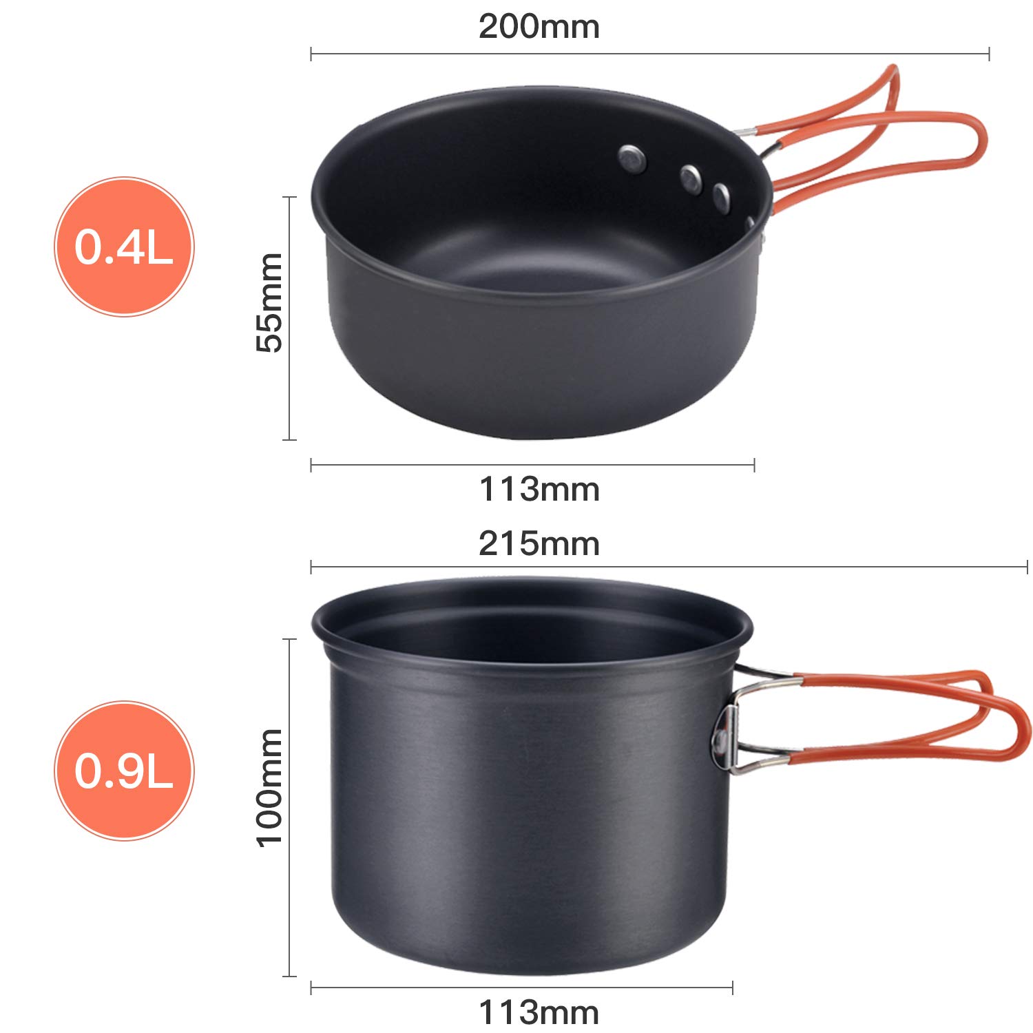 Bulin 4 PCS Camp Cookware Set Camping Cookwear Lightweight Aluminum Cookware Set Backpacking Cooking Set Mess Kit for Camping Family Hiking Camping Pots and Pans Set